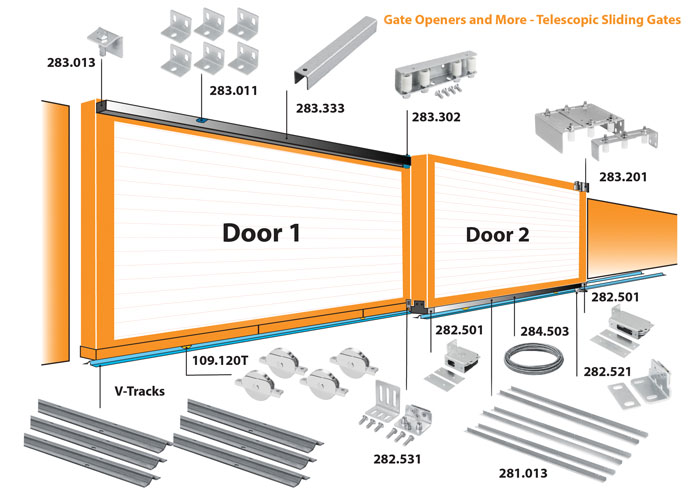 Beninca Telescopic Sliding Gate System Hardware Bottom MOUNTING for 2 Doors